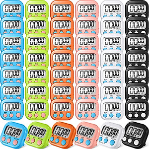 Macarrie 48 Pcs Digital Kitchen Timer Bulk Small Magnetic Backing Stand Timer Clock Loud Alarm LCD Display Electronic Minute Second Count up Countdown Timer for Teacher Classroom Cooking Baking