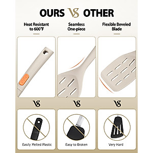 Silicone Cooking Spatulas and Spaghetti Spoons, 4 Pack Heat Resistant Full Silicone Cooking Utensils Set, Non Stick Large Kitchen Silicone Spatula Spoons for Cooking, Mixing, Serving, Draining