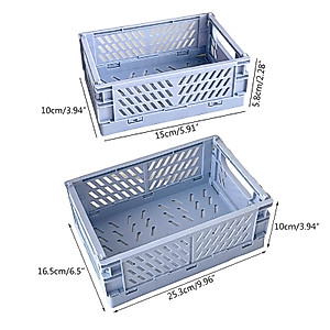 HUIFACAI Plastic Baskets Foldable Desk Crates Storage Box Stackable Table Basket Organizers Office Desktop Drawer Shelf, Small, Blue
