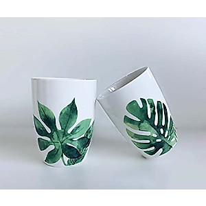 Green Tropical Bathroom Accessory Sets Sturdy Housewarming Gift 5 Pieces Ceramic Bath Accessories Collection Set Palm Tree Decor Toothbrush Holder Lotion Dispenser Soap Dish Tumbler (Green Tropical)