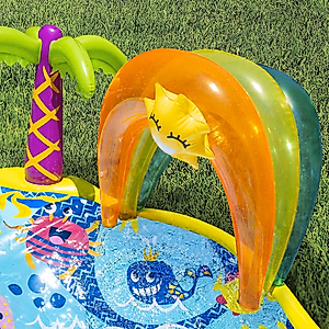 Banzai Splish 'N Splash Kids Inflatable Outdoor Water Park Play Mat with Water Slide, Rainbow Canopy, Starfish Stacker, and Sprinklers