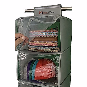 Hat-Headz Hanging Closet Organizer 6 Shelves PVC Curtain Protection 12”x 12” 48" Closet Organizers and Storage Hanging Shoes Hats Bags and More -Grey