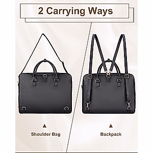 17.3 Inch Laptop Briefcase, Large Convertible Briefcase Backpack for Women, Waterproof PU Leather Women Laptop Bag for Work, 3 in 1 Shoulder Bags Computer Messenger Bag Gift for Business Women, Black