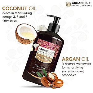 Arganicare Hydrating Coconut Oil Shampoo for Dry Hair Repair & Frizz Control - Hair Growth Shampoo for Men & Women Enriched with Organic Argan Oil, Witch Hazel, and Chamomile | 13.5 fl Oz