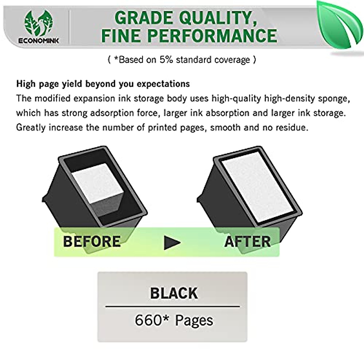 Economink Remanufactured 62 Black Ink Cartridge Replacement for HP 62XL High Yield to use with Envy 7640 5660 5540 7645 7644 5643 5640 5661 5642 7643 OfficeJet 250 200 5741 5740 5745 (1 Pack)