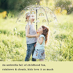MRTLLOA Kids Rainbow Clear Bubble Umbrella, Toddler Grip Curved Handle Stick Rain Umbrella