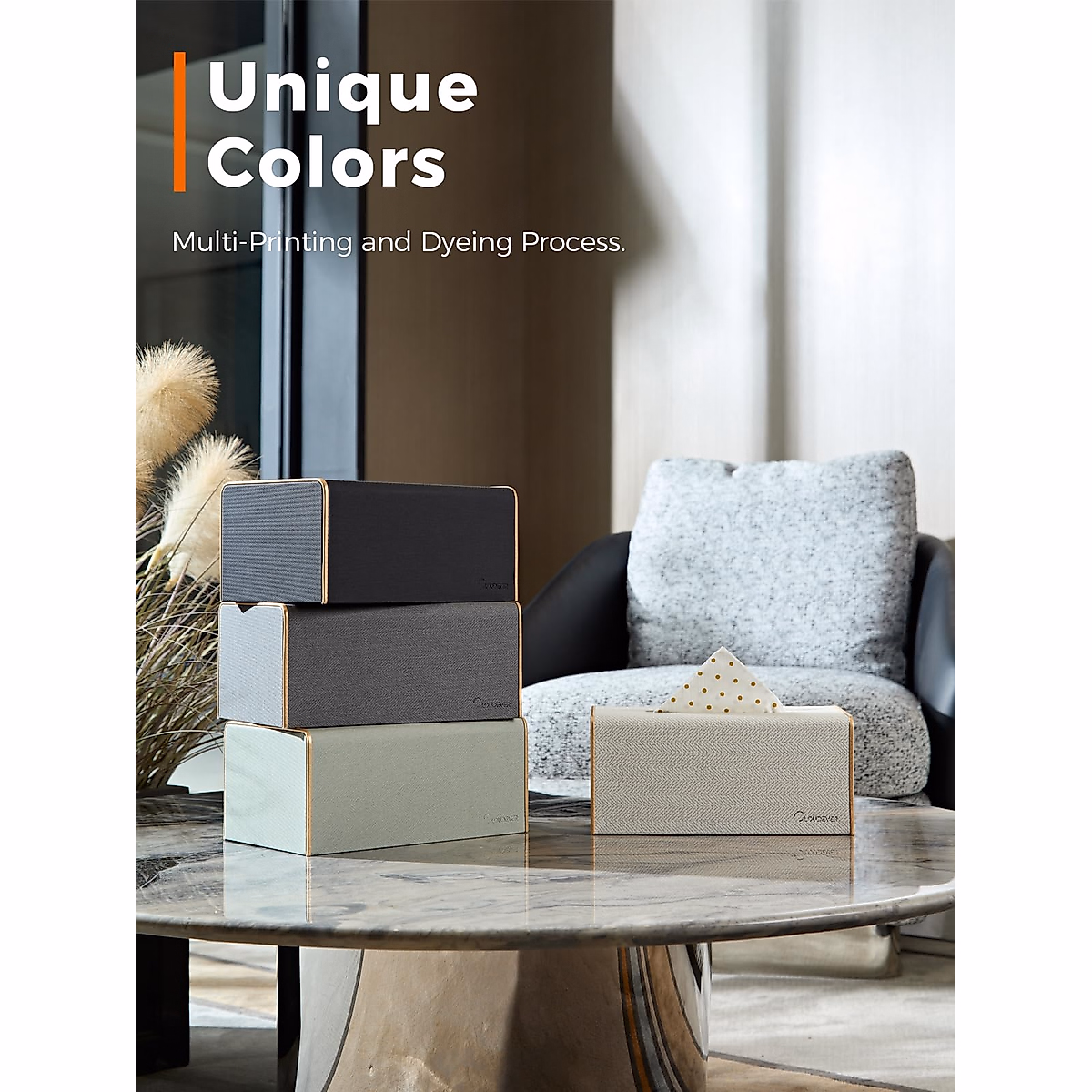 Cloudever Tissue Box Holder Cover Rectangular, Modern PU Leather Decorative Tissue Holders Organizer-Starry Black