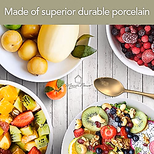 Maison Neuve Premium Porcelain White Dinner Bowls [Set of 4]- 29oz Dinnerware Kitchen Bowls For Soups, Noodles, Pasta, Salad, Cereal, Desserts- Durable Dishwasher-Safe 8.25” Serving Bowls- Super White