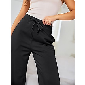 LILLUSORY Women's Wide Leg Sweatpants Casual Trendy Trending 2024 Loose Fit Comfy High Wasited Elastic Waist Jogger Winter Sweat Pants with Pockets Black