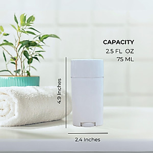 Cornucopia Brands 2.5oz Empty Deodorant Containers (8-Pack, 75ml); BPA-Free Plastic White Twist-Up Refillable Tubes for DIY Deodorant, Aromatherapy, Balm, Etc.