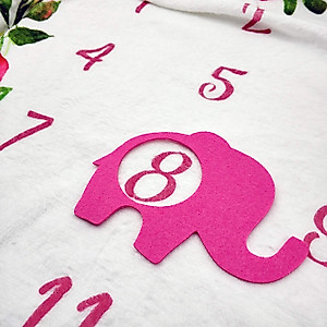 Baby Monthly Milestone Blanket Girl - Newborn Month Blanket Personalized Shower Gift Soft Fleece Photography Background Photo Prop Floral Elephant Blanket with Frame Headband Large 51''x40''