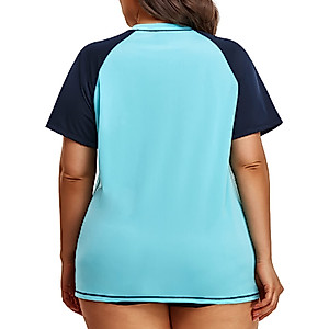 Inno Women's Plus Size Rash Guard Swim Shirt Short Sleeves UPF 50+ Swimwear Workout Tops 0X-6X Lake Blue
