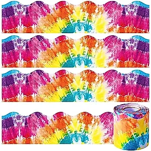Outus 65.6 Feet Printable Tie Dye Bulletin Board Border Self Adhesive Scalloped Border Trims Colorful Tie Dye Classroom Board Border for School Classroom Walls Desks Windows Doors Lockers Decoration
