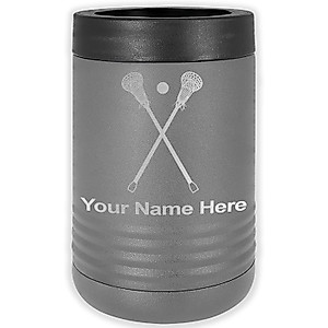 LaserGram Double Wall Insulated Beverage Can Holder, Lacrosse Sticks, Personalized Engraving Included (Standard Can, Gray)