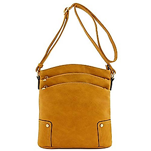 ALYSSA Triple Zip Pocket Large Crossbody Bag (Mustard)