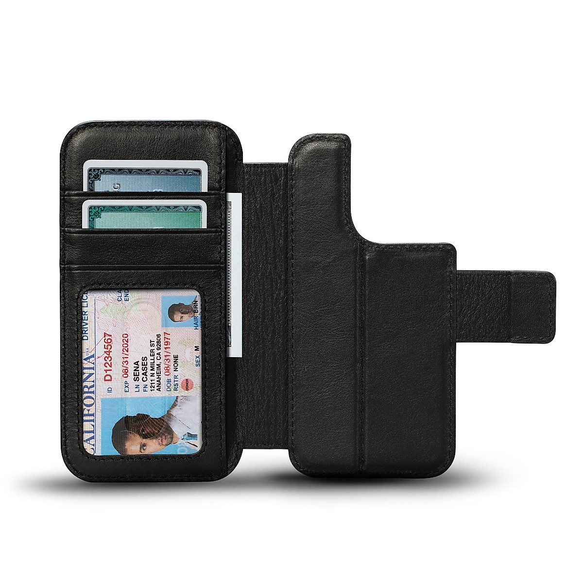 SENA iPhone 14/iPhone 14 Pro Case with Card Holder Men Women Premium Full-Grain Leather Wallet Wrap for iPhone 14/14 Pro 6.1" Apple iPhone Case with Shockproof TPU Protection, Black (SXD113US-50)