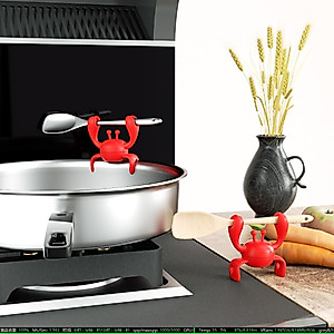 Silicone Spoon Rest for Stove Spoon Holder and Lid Lifter Steam Releaser Stove Organizer Cool Kitchen Gadgets & Cute Kitchen Accessories (Cute Red)