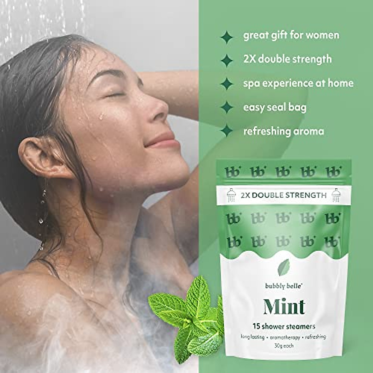 Bubbly Belle Shower Steamers - 15 Pack - Mint Scented Aromatherapy Shower Bombs for Women and Men