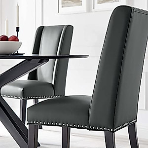 Modway Baron Modern Tall Back Wood Vegan Leather Upholstered Two Dining Chairs in Gray