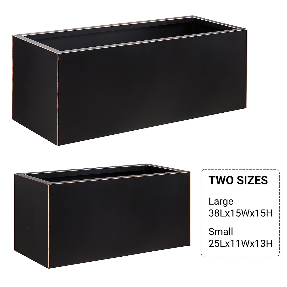 Wallowa Metallic Heavy Rectangle Planter Box for Outdoor/Indoor 25Lx11Wx13H Inches 22Pounds Black
