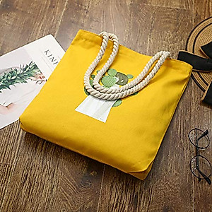 Zipper Canvas Tote Bag with Inner Pocket, Portable and Ecofriendly, Cat-yellow, 14.6" x 13.6" x 2?