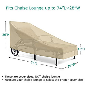 SunPatio Outdoor Chaise Lounge Cover, Waterproof Patio Furniture Lounge Chair Cover with Sealed Seam, Heavy Duty Chaise Cover 76" L x 30" W x 26"/10" H, All Weather Protection, Beige