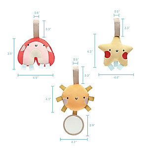 Pearhead Rainbow Sun and Stars Stroller Toys, Plush Corduroy Baby Travel Car Seat Toy Set, Baby Hanging Interactive Toys, Gender-Neutral Baby Travel Accessories, Rainbow Sun Stars Set of 3