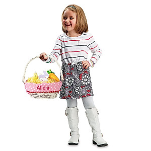 Lillian Vernon Kids Personalized Wicker Easter Basket - Removable Pink Liner With Embroidered Name, For Young Girls & Boys, Baby’s First Egg Hunt, Cute Custom Spring Gifts, 11” x 14”