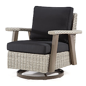 Gardenbee Patio Chair - Outdoor 360 Degree Swivel Rocker Chair with Durable Fabric Cushion and Ergonomic Structure, Upgraded Patio Wicker Chair, Black(Grey/Black)