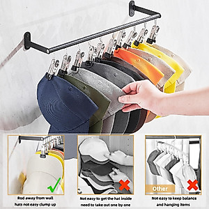 SIMVE Hat Rack for Baseball Caps Organizer with 20 Clips Modern 16.3in Metal Holder Wall Mounted Display Hanger Hanging Storage Accessories Closet Bedroom Door Entryway Organization Set of 2 Black
