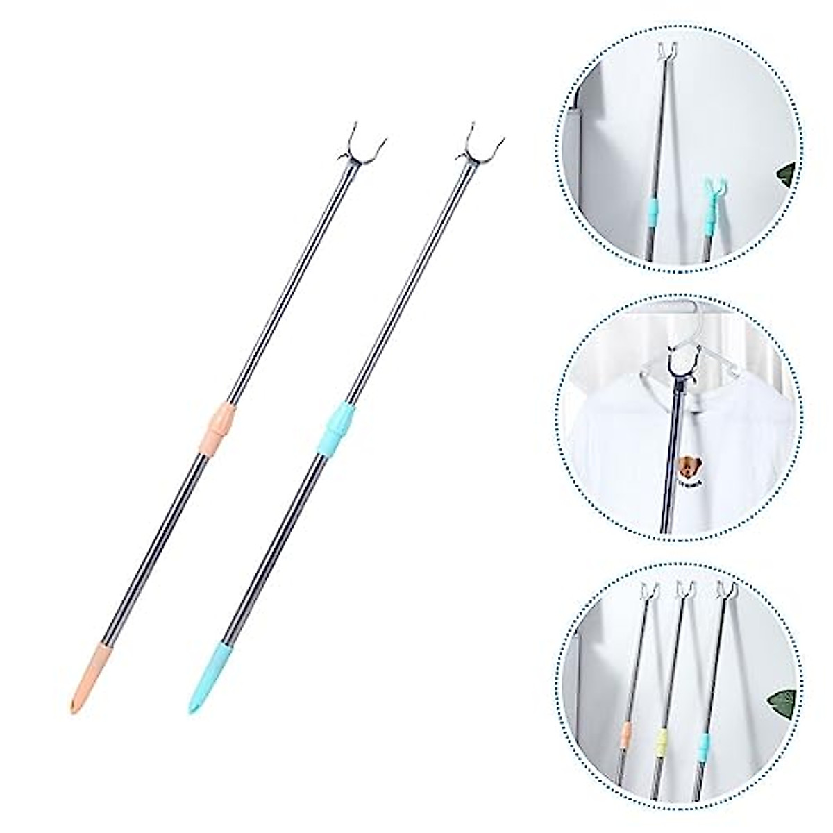 Cabilock 2pcs Telescope Clothes Reach Stick Adjustable Clothes Reaching Pole Retractable Clothesline Rod for Indoor or Outdoor Use
