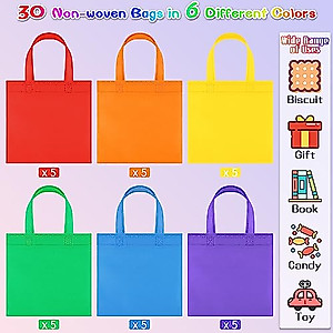 Aneco 30 Pieces 8 by 8 Inches Non-Woven Bags Birthday Party Bags Easter Egg Hunt Bags Rainbow Colors Gift Bag with Handles for Party Favor, 6 Colors