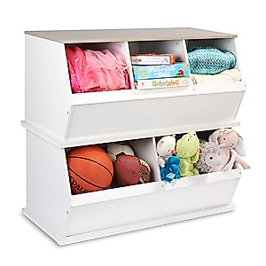 Badger Basket Three Bin Stackable Toy Storage Cubby Organizer - White/Gray Woodgrain