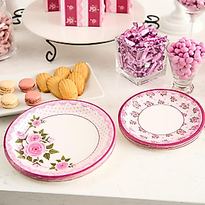 Royal Bluebonnet Paper Plates and Napkins Sets – Set of 24 – Paper Plates and Napkins and Cups, Rose Floral Tea Party Decorations, Paper Plates