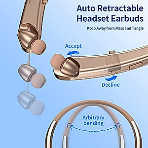 Neckband Bluetooth Headphones, Wireless Neckband Headset Retractable with Sweatproof Stereo Earbuds Call Vibrate Alert Earphones with Mic Compatible with iPhone, Android, iPad, Samsung (Rose)