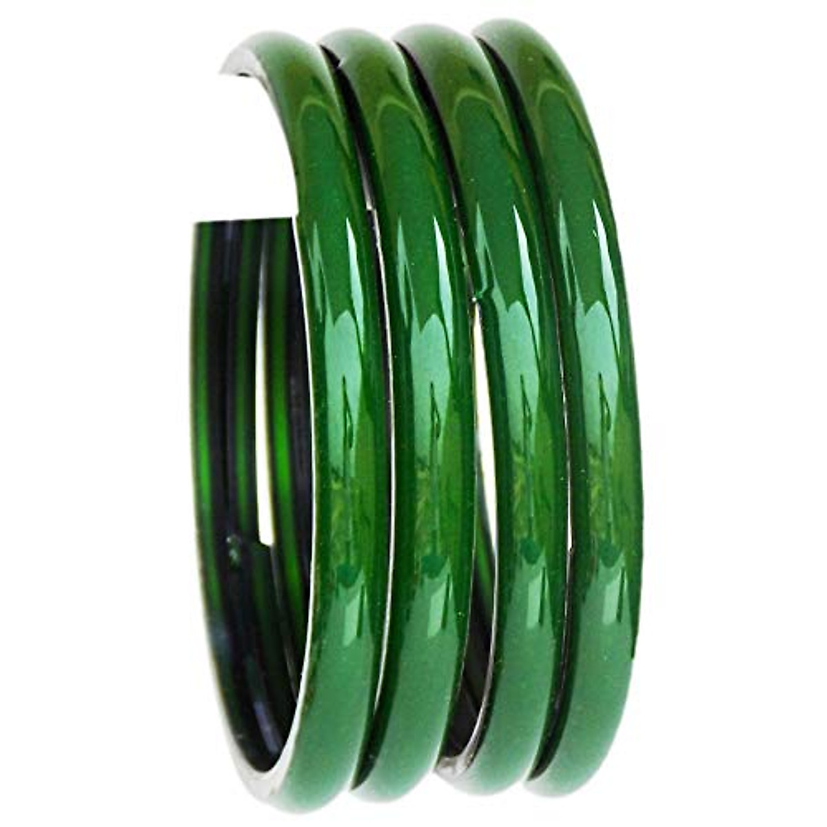 JD'Z COLLECTION Indian Jewelry Glass Bangles for Women Bollywood Plain Glass Bangles Set of 4p Traditional Costume Matching Bracelets Bangles For Women/Girls (Green 2.8)
