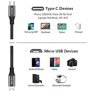 AGVEE 2 Pack 6ft USB-C OTG to Micro USB Cable, Braided Charger Data Sync Cord Charging Wire Adapter for Samsung Galaxy S7 S6, J7, J3, LG, PS4, Kindle, PS4 Xbox Controller, Android Phone, Dark Gray