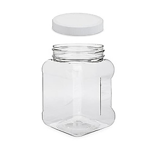 Plastic Jars 32 Ounce Square Pinch Handle (4 Pack) Clear PET Plastic Containers With White Ribbed Lids