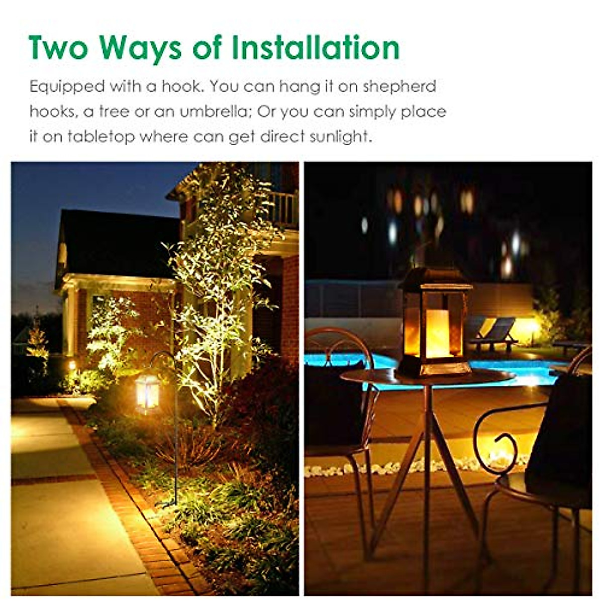 TomCare Solar Lights Upgraded, 43" Waterproof Flickering Flames Solar Powered LED Solar Hanging Lanterns Patio Lights for Patio Garden Backyard