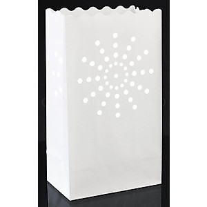 CleverDelights White Luminary Bags - 50 Count - Sunburst Design - Wedding Party Christmas Holiday Luminaria