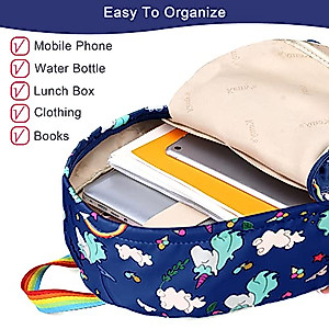 Kemy's Toddler Backpack for Girls Boys, Water Resistant Preschool Kids Backpacks, Cute Lightweight Girls Backpack（Blue Unicorn）