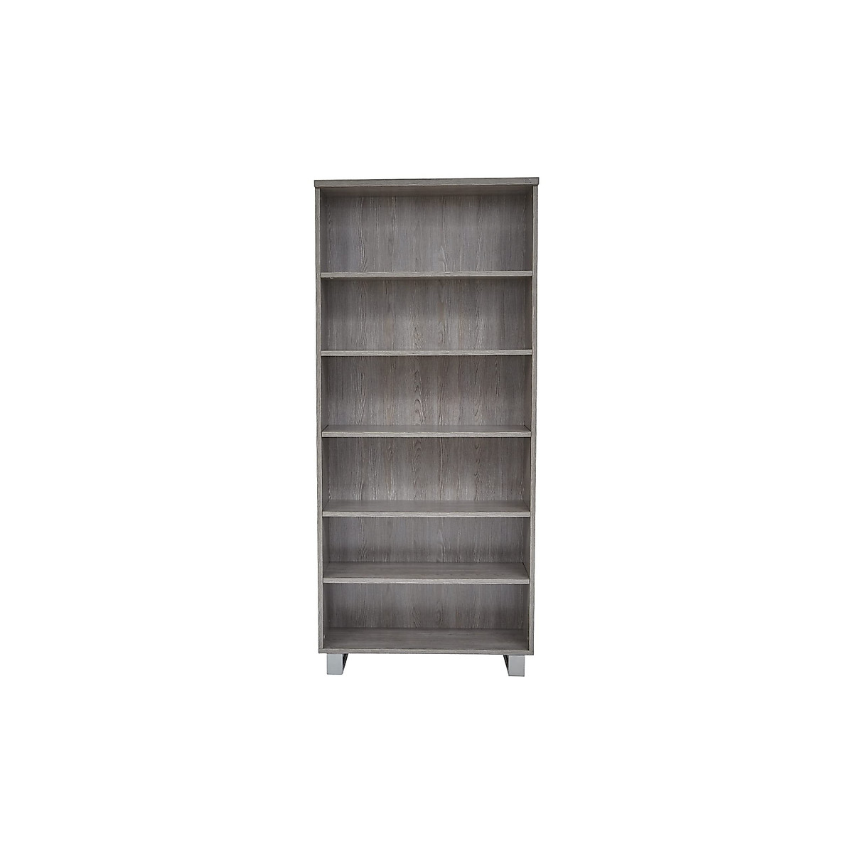 Unique Furniture Modern Zelma 5-Shelf Bookcase with Adjustable Shelves, Metal Frame Base, Freestanding for Office, Living Room, Bedroom, Library, Study Room, 13 x 32 x 72 in., Grey