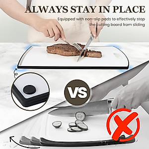 Cutting Boards for Kitchen, Extra Large Plastic Cutting Board Dishwasher Chopping Board Set of 3 with Juice Grooves, Easy Grip Handle, Black, Kikcoin