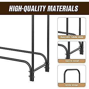 Storeonwall 4ft Heavy Duty Outdoor Firewood Racks, Fire Wood Holder Indoors, Log Storage Rack with Cover (Black)