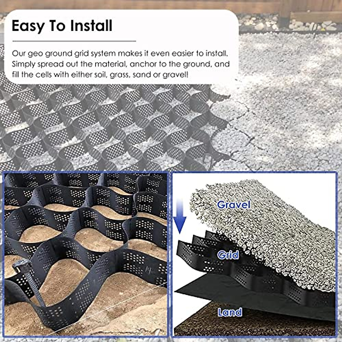 YXXSDP Garden Gravel Ground Grid Stabilizer, 2" Depth Honeycomb ...
