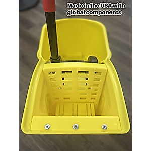 Rubbermaid Commercial Products, Mop Bucket with Wringer on Wheels, Heavy Duty All-in-One Tandem Mopping Bucket, Yellow, 31 Quart (FG738000YEL)