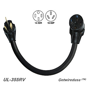 NEMA 10-50P to 14-50R 120V/240V 50 Amp 3 Prong Male Plug to 50 Amp 4 Prong Female Outlet Receptacle Generator RV Welder Dryer Power Cord Adapter