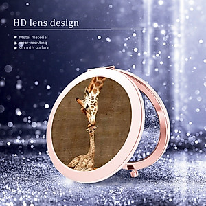 FUTUROO Rounded Compact Mirror, Customized Round Foldable Metal Makeup Mirror, 1x&2x Magnification Mini Mirror for Travel Purse Gift - Rose Gold Giraffe
