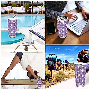 sanluoli Purple Hedgehogs Checkered Plaid Stainless Steel drinking cups with lids with Straw Leak Resistant Flip travel coffee mug for Home, Office or Car cute straw tumbler 20 OZ