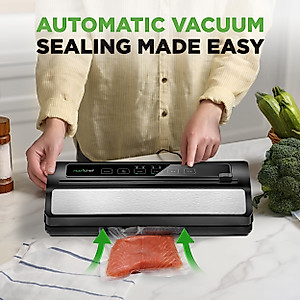 NutriChef Vacuum Sealer | Automatic Vacuum Air Sealing System For Food Preservation w/ Starter Kit | Compact Design | Lab Tested | Dry & Moist Food Modes | Led Indicator Lights